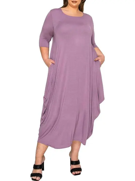 L I V D Evelyn Bubble Hem Jersey Midi Dress - Lavender Dusty