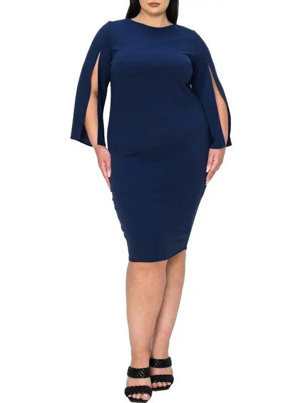 L I V D Clementine Split Sleeve Jersey Sheath Dress - Navy