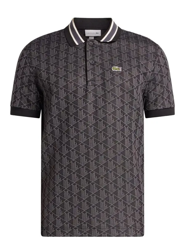Lacoste Monogram-jacquard Polo Shirt - Black