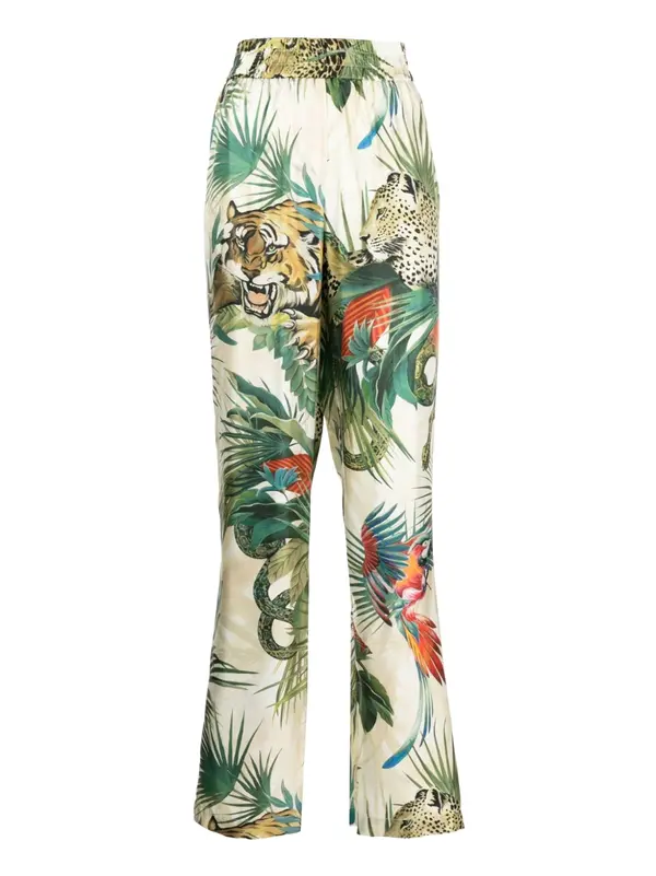 Roberto Cavalli Jungle Print Silk Trousers - White
