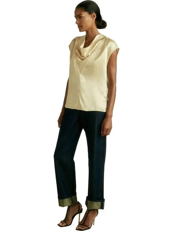 REISS Fina Satin Top - Cream