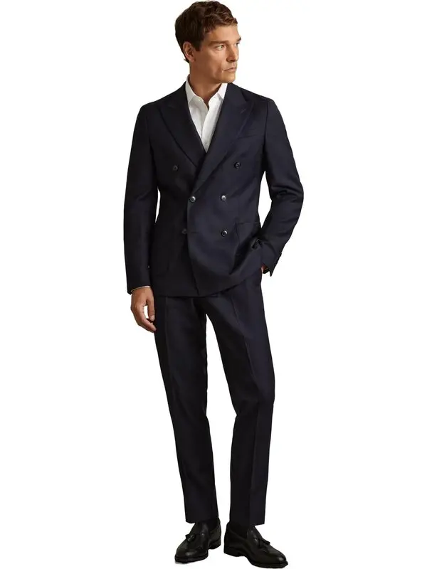 REISS Combo Wool-blend Flannel Suit Trousers - Navy