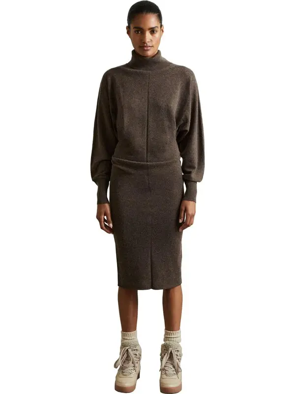 REISS Winslet Petite Jumper Dress With Wool And Cashmere - Chocolate