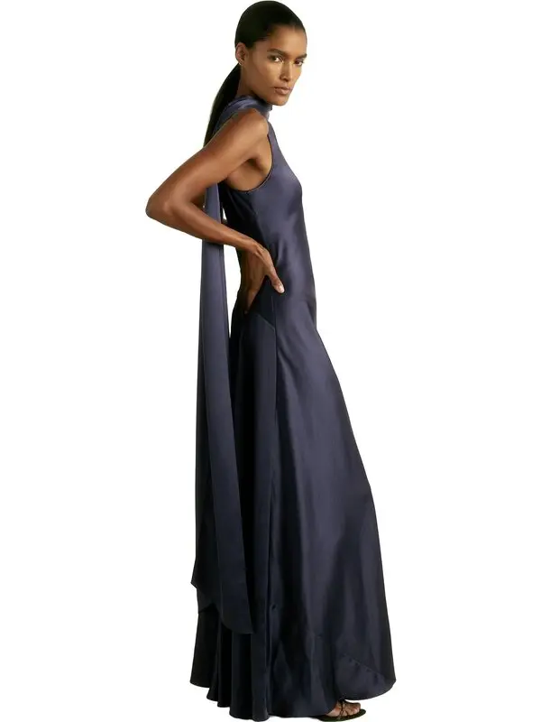 REISS Fae Satin Maxi Dress With Cape Effect - Indigo