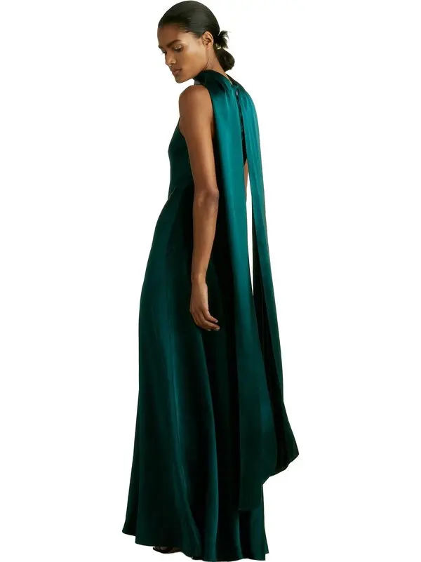 REISS Fae Satin Maxi Dress With Cape Effect - Teal