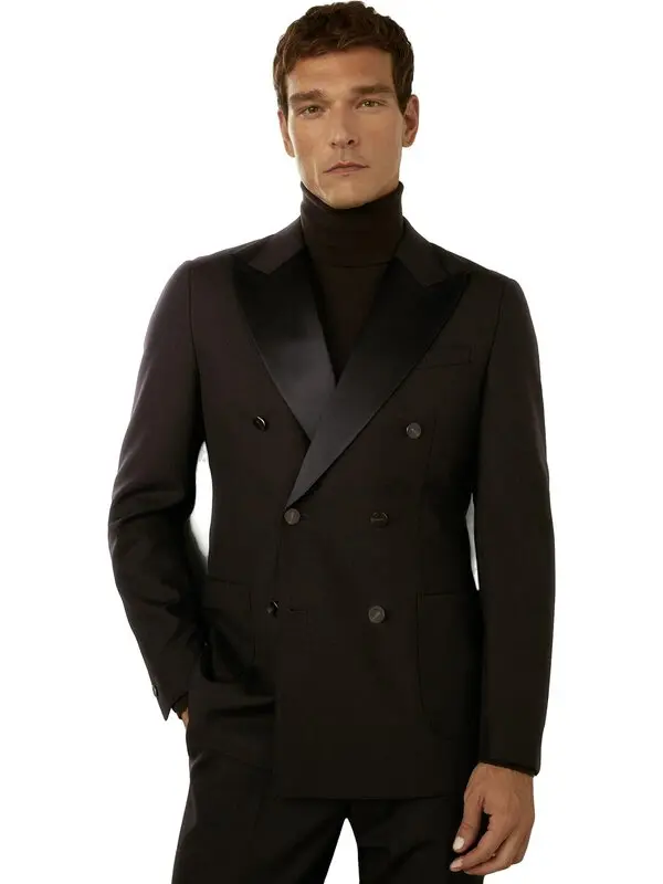 REISS Shadow Double-breasted Tuxedo Jacket In Wool - Brown