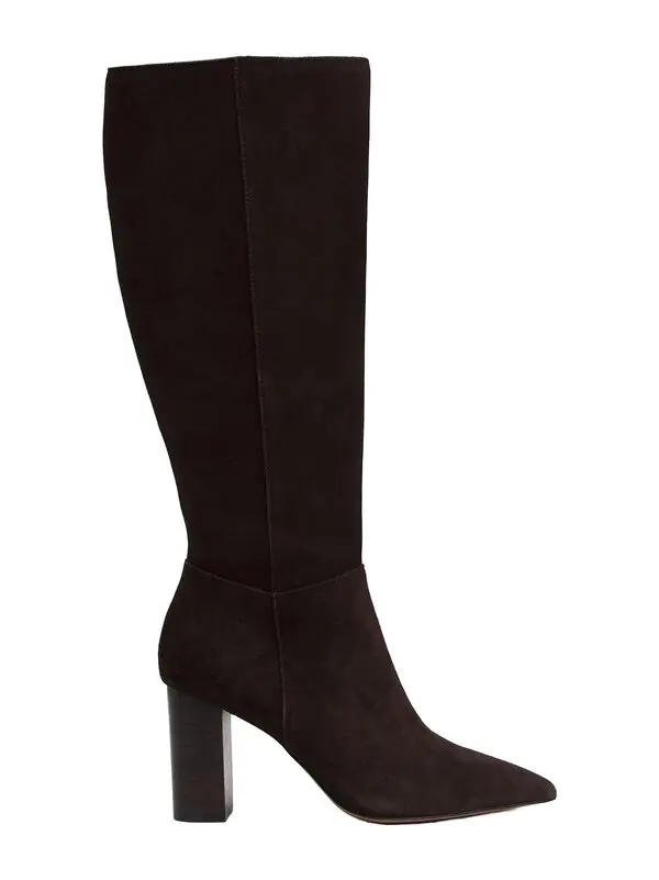 REISS Bianca Leather Knee-high Block-heel Boots - Chocolate