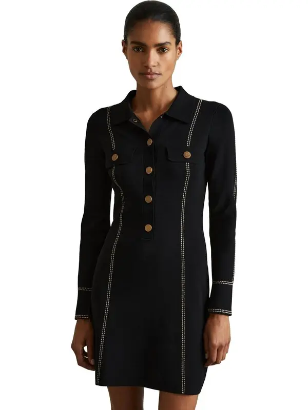 REISS Edena Knitted Mini Dress - Black
