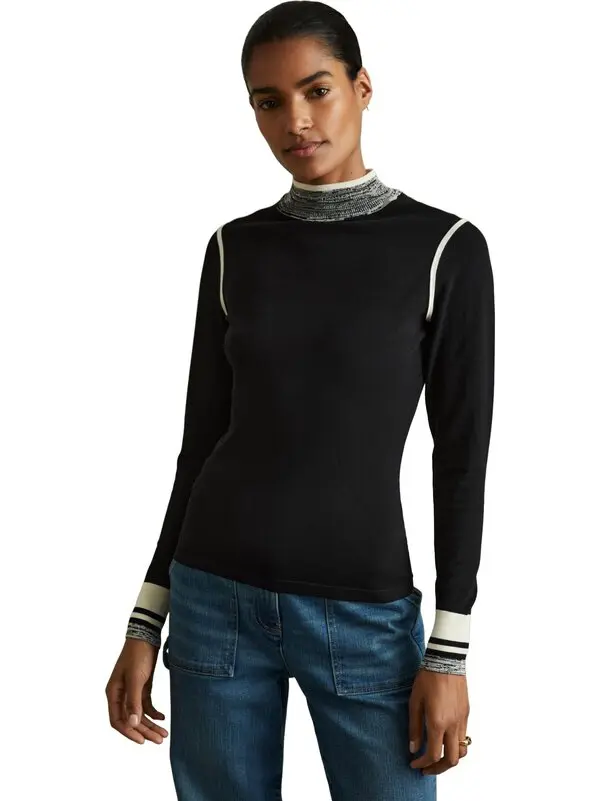 REISS Rosa Knitted High Neck Jumper - Black/cream