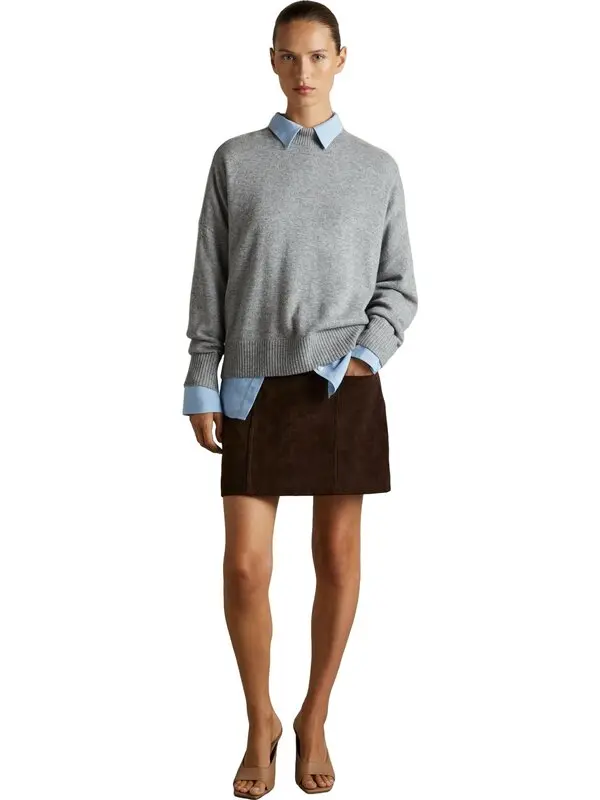 REISS Saddler Suede Mini Skirt - Chocolate