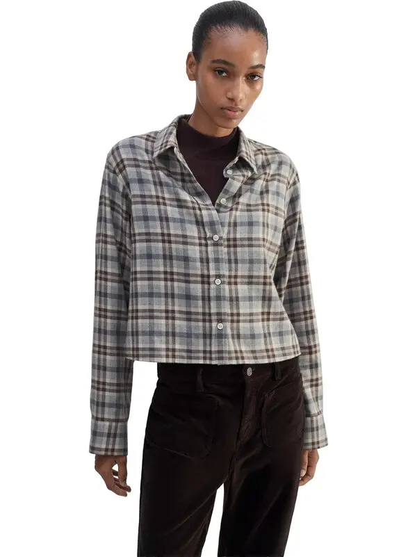 ME+EM Check Cotton Merino Crop Shirt - Multi Check