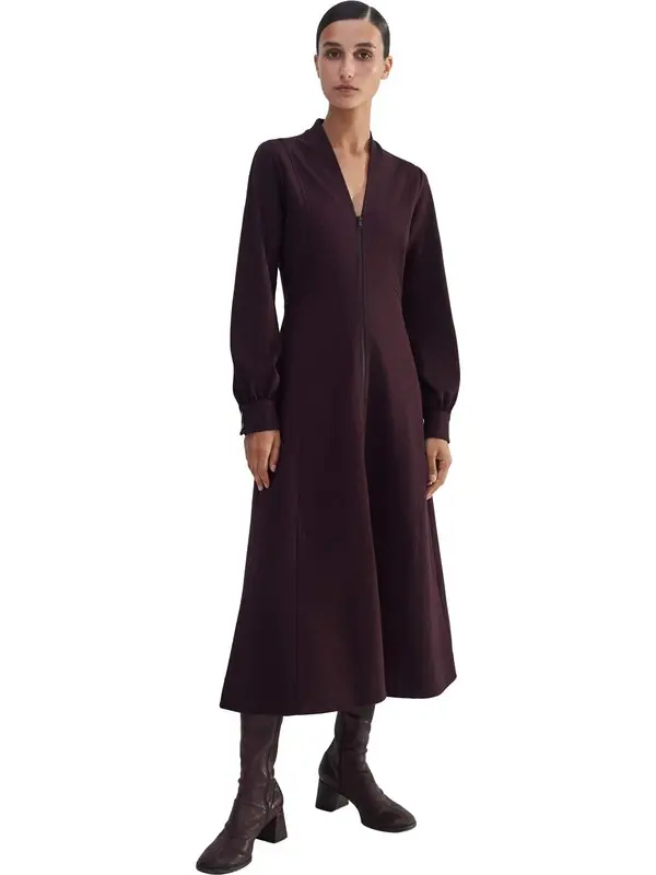 ME+EM Travel Tailoring Zip Front Midi Dress - Merlot