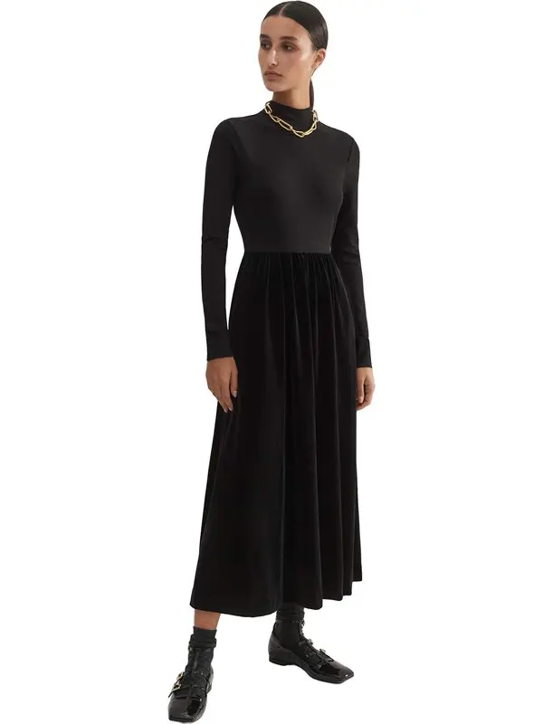 ME+EM Mixed Media Maxi Dress - Black
