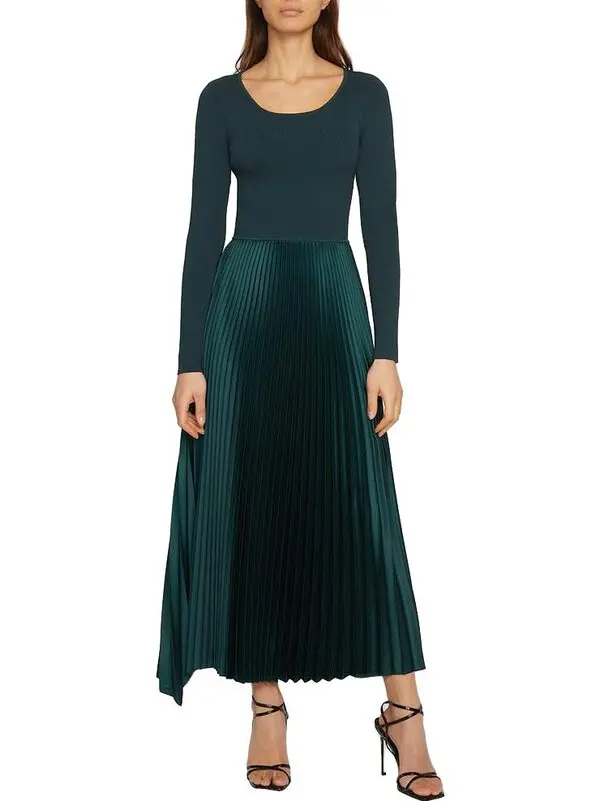 Elie Tahari Mave Pleated Mixed Media Dress - Juniper