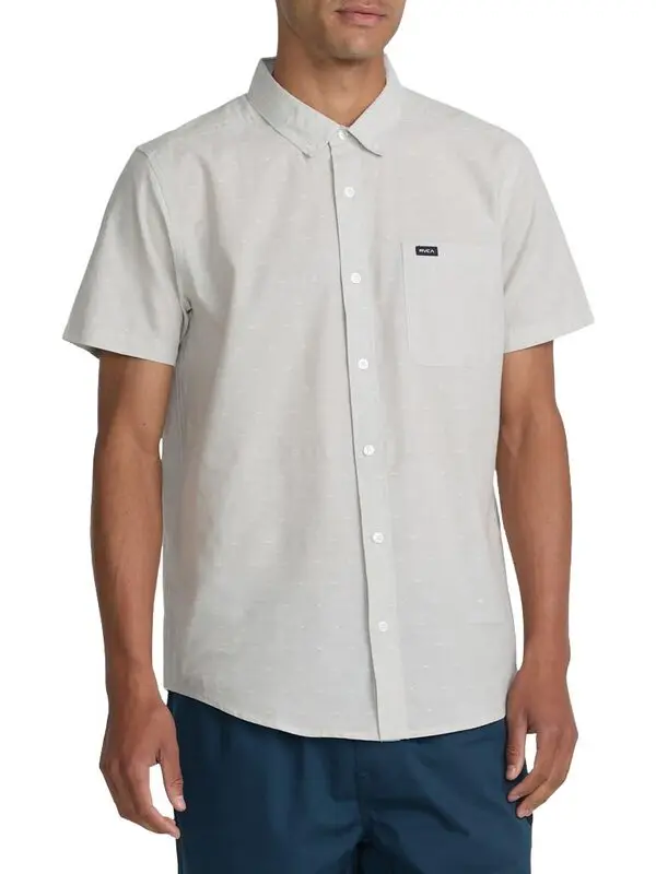 Rvca That'll Do Slim Fit Solid Short Sleeve Cotton Button-down Shirt - Mirage