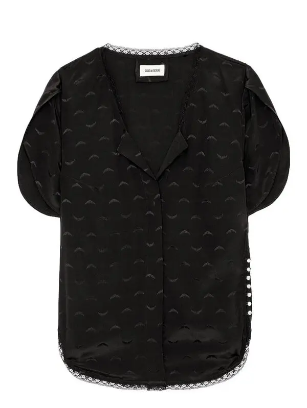 Zadig&Voltaire Tiffiny Jac Wings Silk Short-sleeve Blouse - Noir