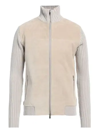DANIELE FIESOLI Cardigan In Merino Wool, Polyacrylic, And Leather - Beige