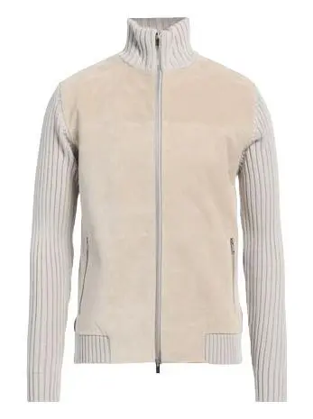 DANIELE FIESOLI Cardigan In Merino Wool, Polyacrylic, And Leather - Beige