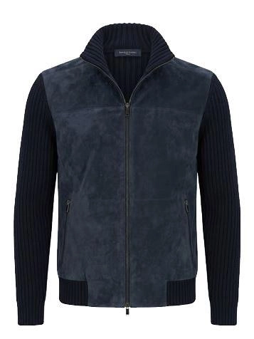 DANIELE FIESOLI Cardigan In Merino Wool, Polyacrylic, And Leather - Navy
