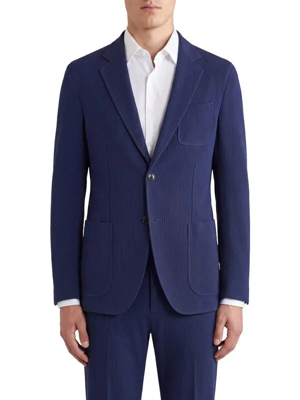 Giorgio Armani Slim Fit Virgin Wool Blend Single-breasted Blazer With One-button Closure - Blue