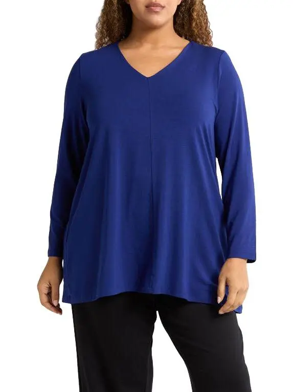 Eileen Fisher Long Sleeve V-neck Tunic Top - Infinity