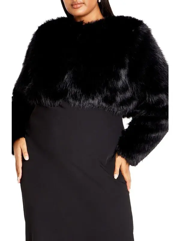 City Chic Angelica Faux Fur Crop Jacket - Black