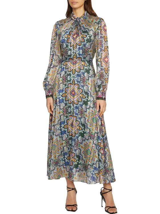 Elie Tahari Raquel Paisley Long Sleeve Midi Dress - Valencia Print