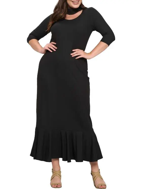 L I V D Nicole Cutout Turtleneck Rib Maxi Dress - Black