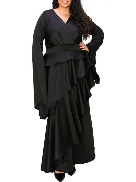 L I V D Zeta Ruffled Long Sleeve Dress - Black