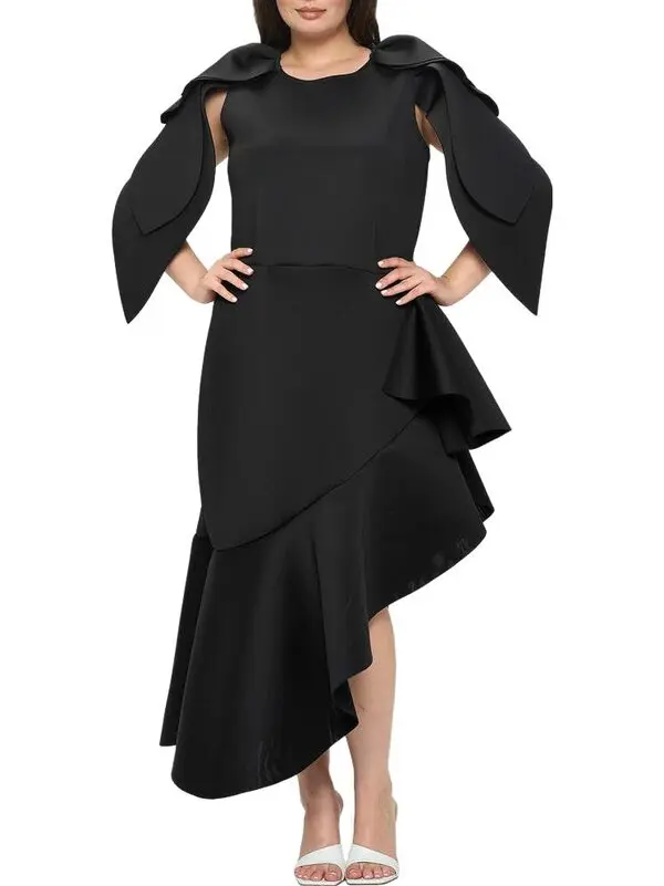 L I V D Kaskade Asymmetric Ruffle Dress - Black