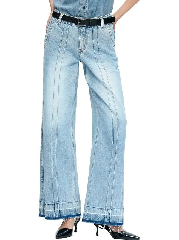 BAYEAS Jermy Seamed High-waist Wide-leg Jeans - Iceberg Blue
