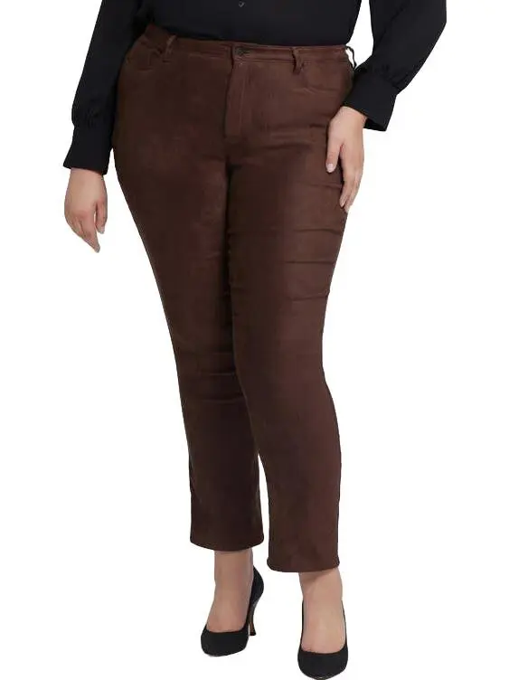 NYDJ Sheri Slim Faux Suede Pants - Dark Chocolate