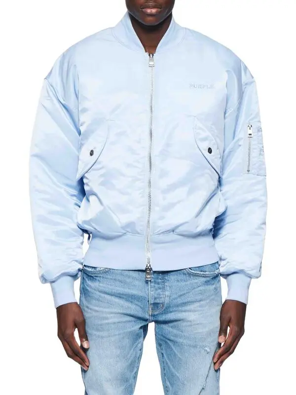 PURPLE BRAND Oversize Satin Bomber Jacket - Blue