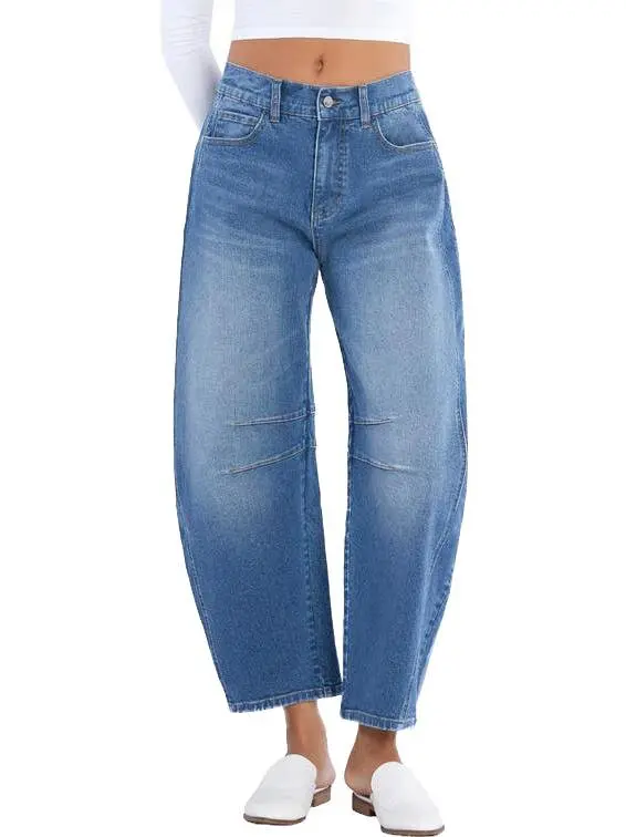WASH LAB DENIM Crop High-waist Barrel Leg Jeans - Good Blue