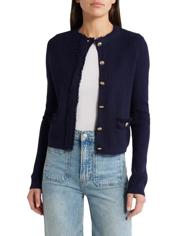 Mango Textured Knit Cardigan - Navy