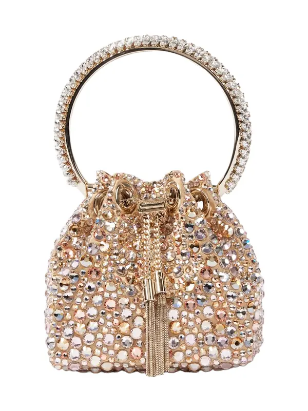 JIMMY CHOO Bon Bon Micro Embellished Bucket Bag - Gold