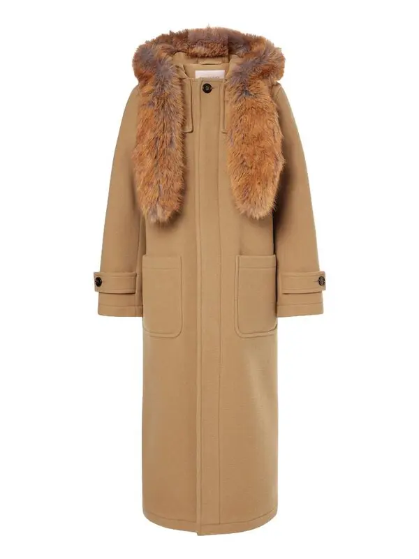 Burberry Faux Fur-trimmed Wool Coat - Beige