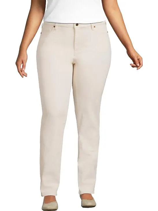 LANDS' END Mid-rise Straight Leg Jeans - Natural