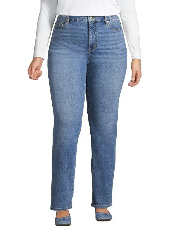 LANDS' END High Rise Straight Leg Jeans - Beau Blue