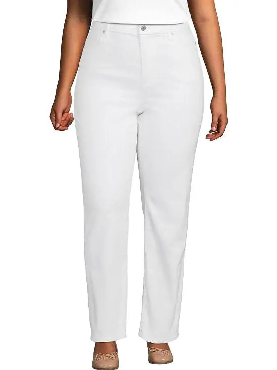 LANDS' END High Rise Straight Leg Jeans - White