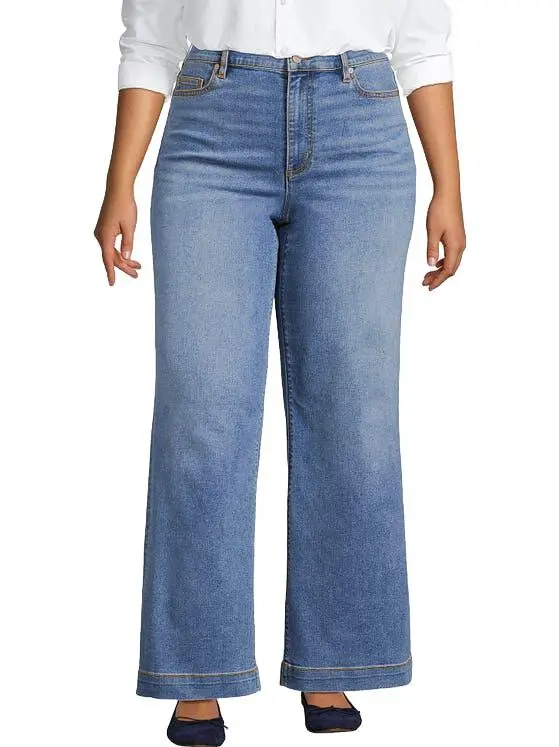 LANDS' END High Rise Wide Leg Denim Jeans - Beau Blue