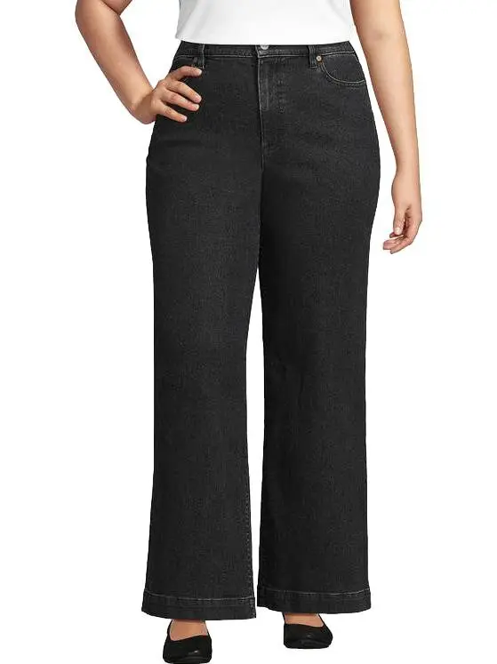 LANDS' END High Rise Wide Leg Denim Jeans - Black Stone Wash