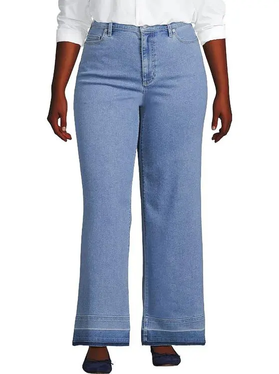 LANDS' END High Rise Wide Leg Denim Jeans - Hutton Blue Wash Released Hem