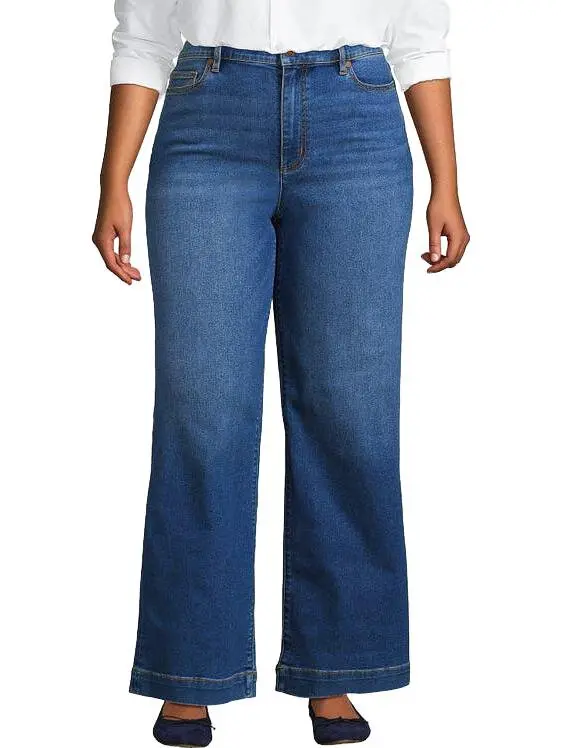 LANDS' END High Rise Wide Leg Denim Jeans - Indigo Tide Blue