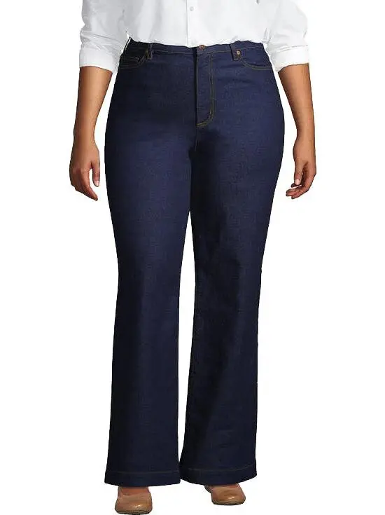 LANDS' END High Rise Wide Leg Denim Jeans - River Rinse