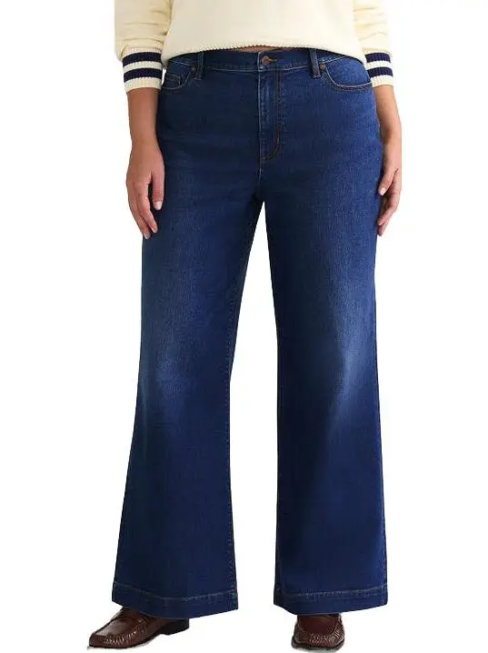 LANDS' END High Rise Wide Leg Denim Jeans - Royal Indigo