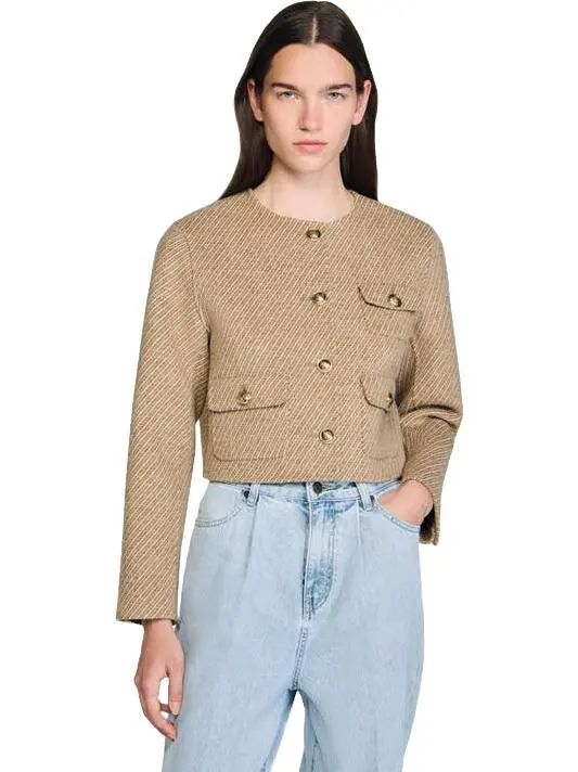 Sandro Cropped Double-breasted Jacket - Beige
