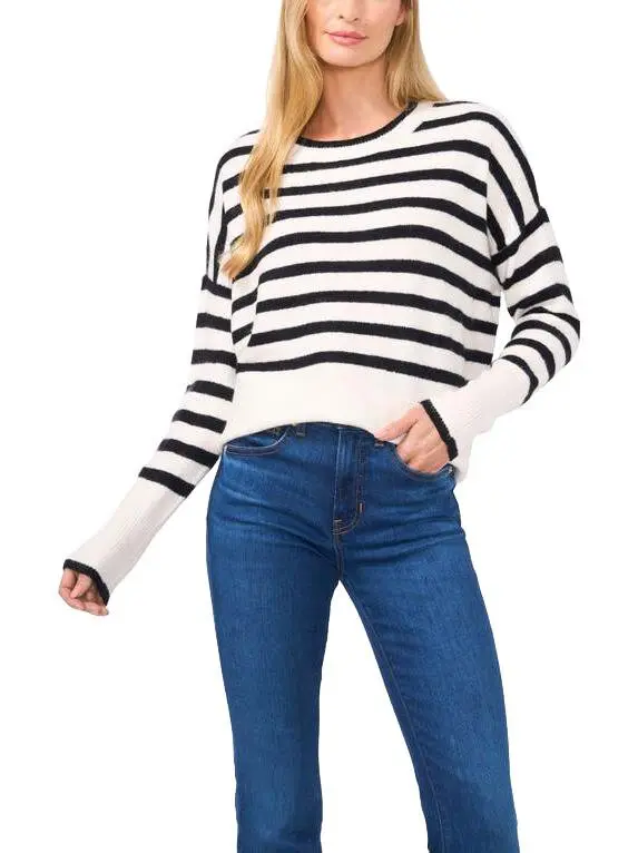 CECE DUPRAZ Stripe Boxy Crewneck Sweater - Antique White