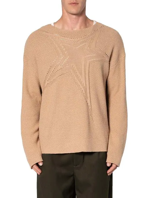 Mnml Oversize Star Boat Neck Sweater - Tan