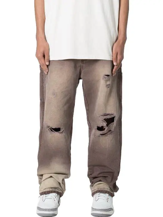 Mnml Ultra Baggy Ripped Work Pants - Brown